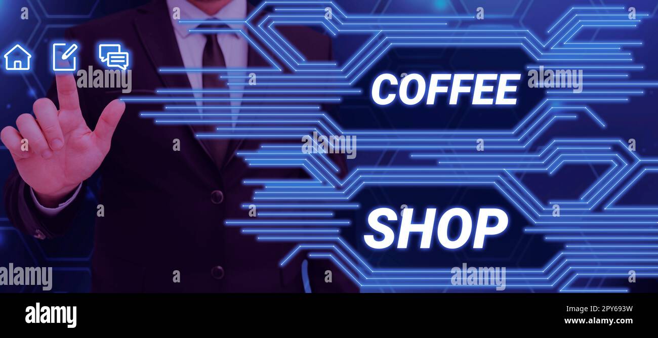Text showing inspiration Coffee Shop. Business concept small informal ...