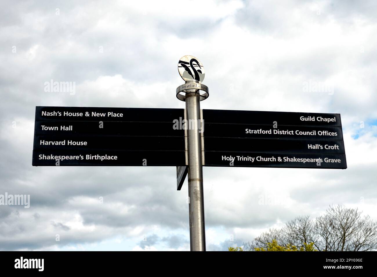 Directional sign UK at Stratford upon Avon detailing historic and ...