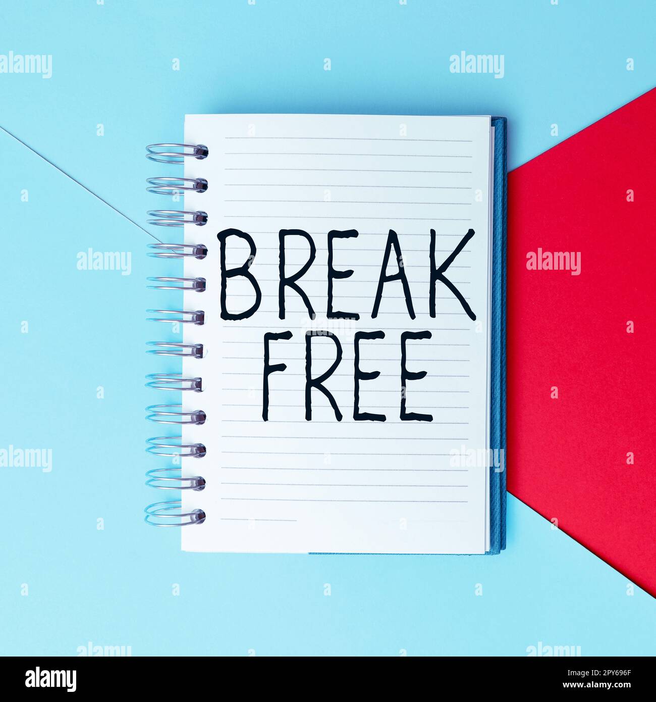 Text caption presenting Break Free. Concept meaning another way of ...