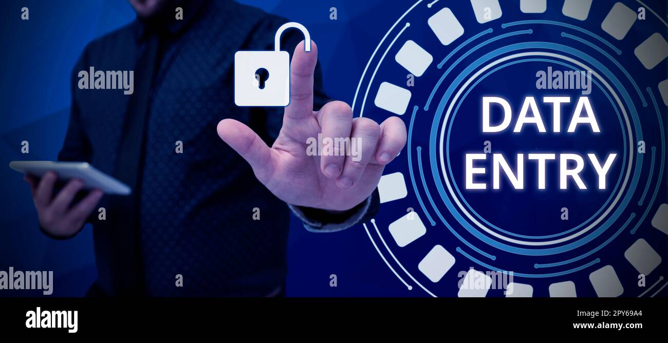 Text caption presenting Data Entry. Business idea process of inputting data or information into ...