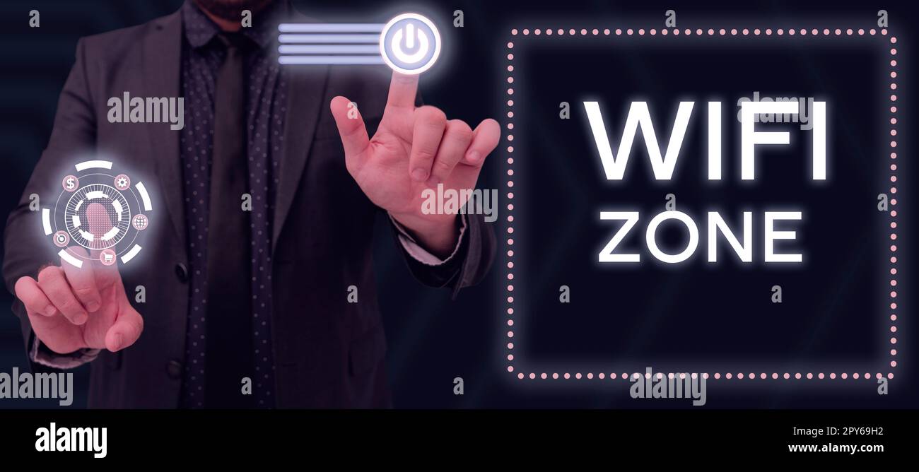 Text caption presenting Wifi Zone. Business showcase provide wireless ...