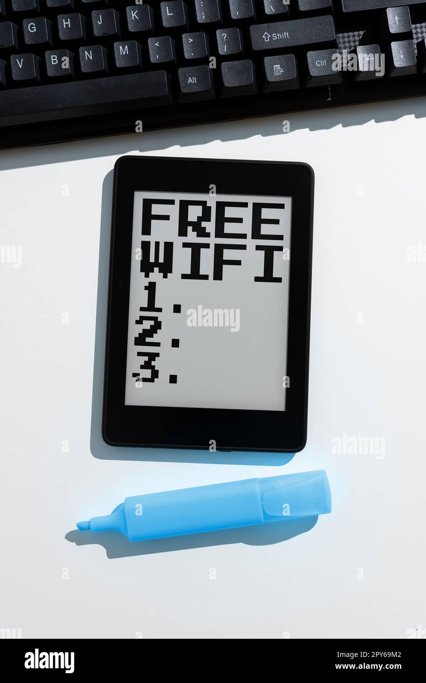 Conceptual caption Free Wifi. Business overview let you connect to the ...