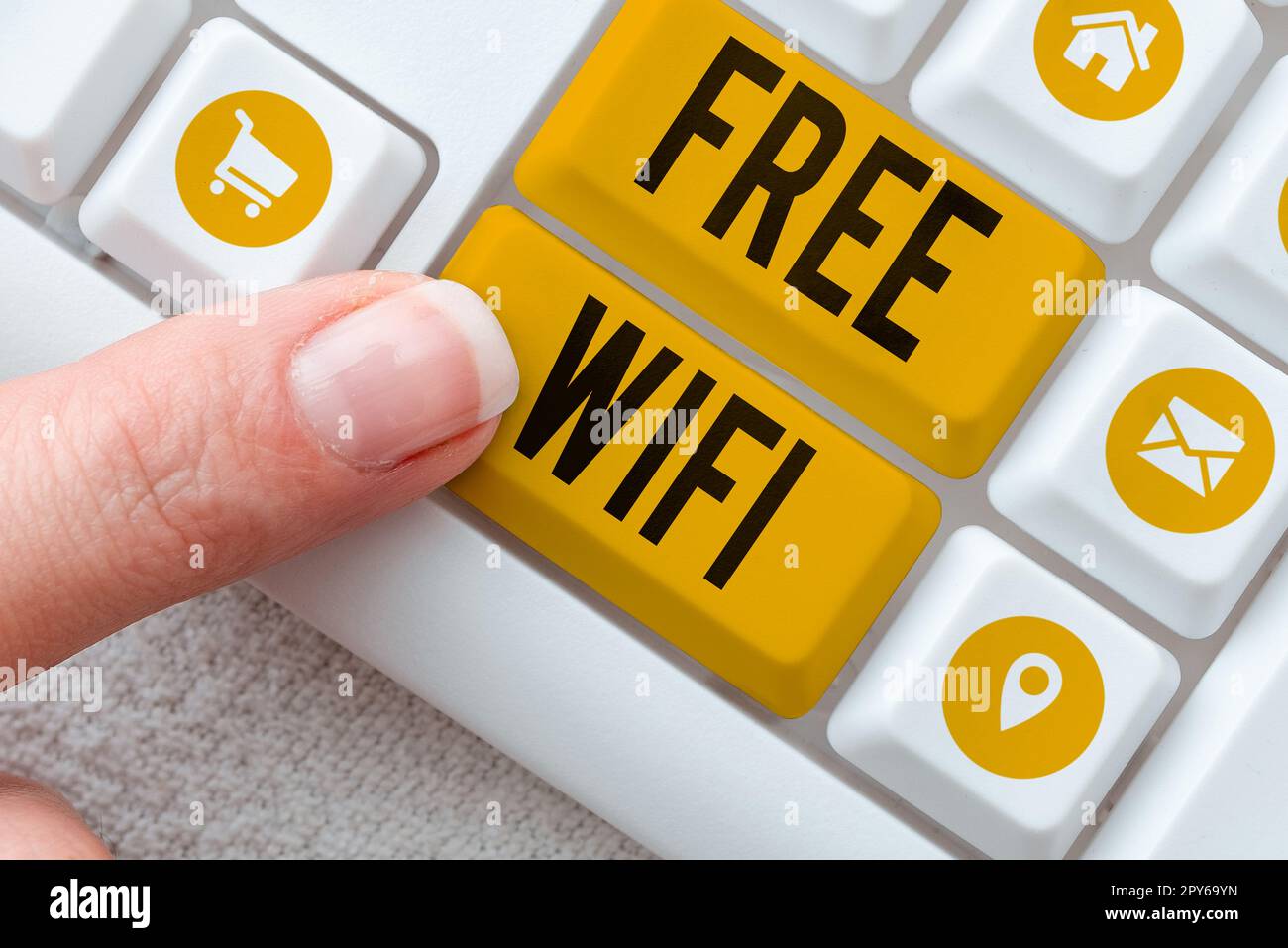 Text caption presenting Free Wifi. Word Written on let you connect to ...