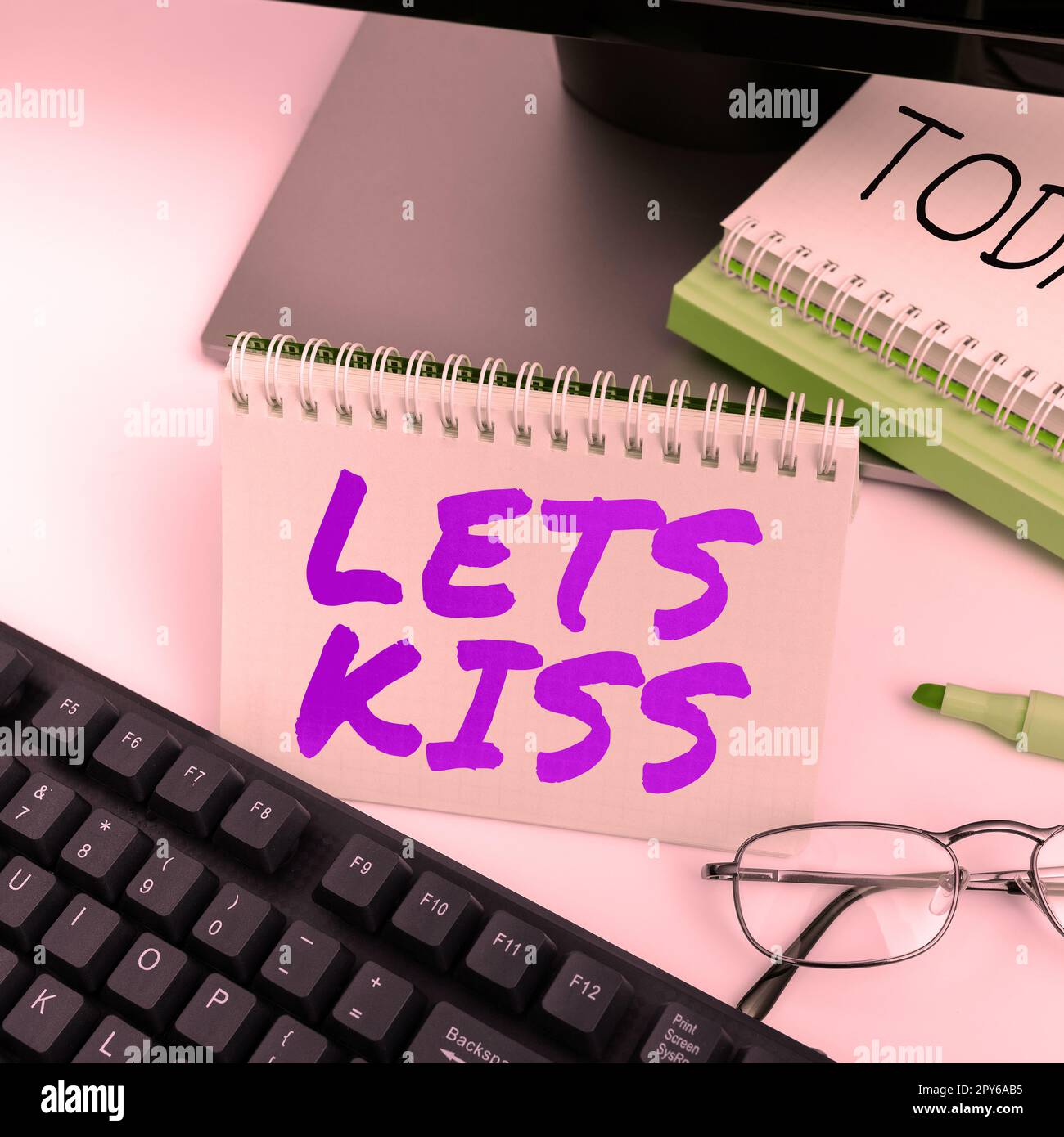 Writing displaying text Lets Kiss. Word Written on Sign of love ...