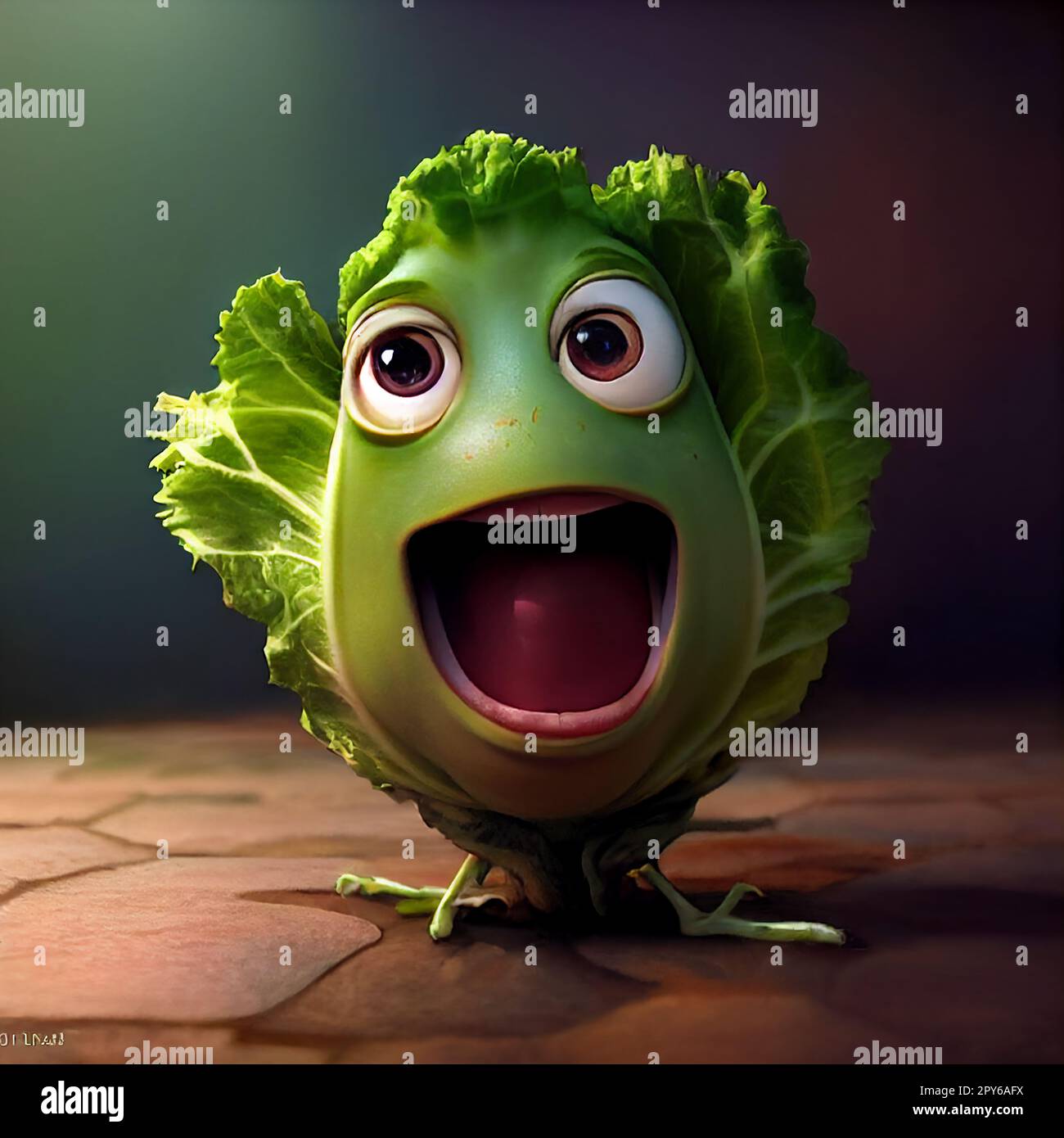 Happy lettuce face cartoon character Stock Photo - Alamy
