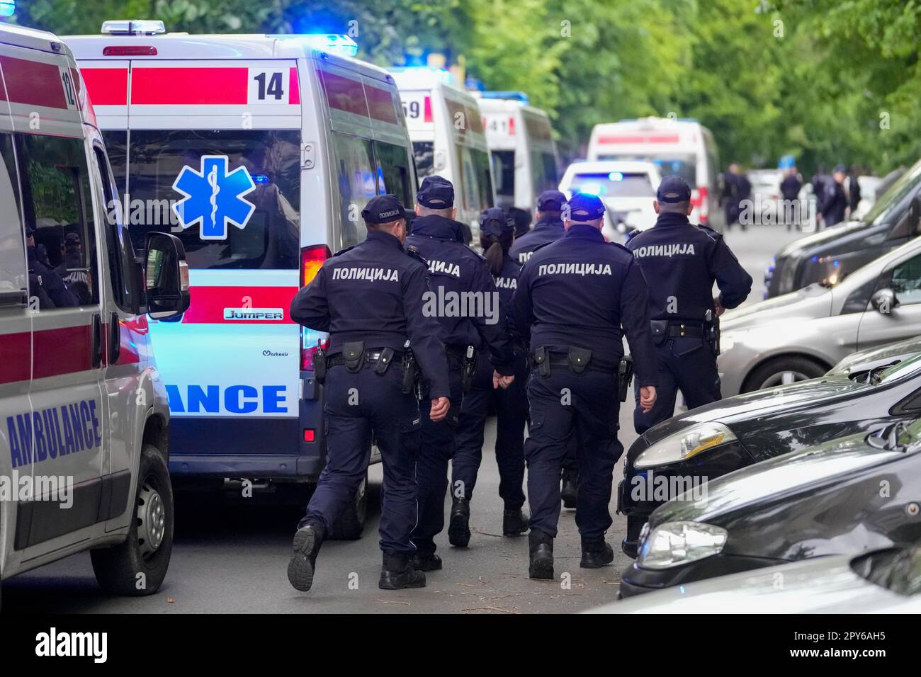 Police block the street around the Vladislav Ribnikar school in ...