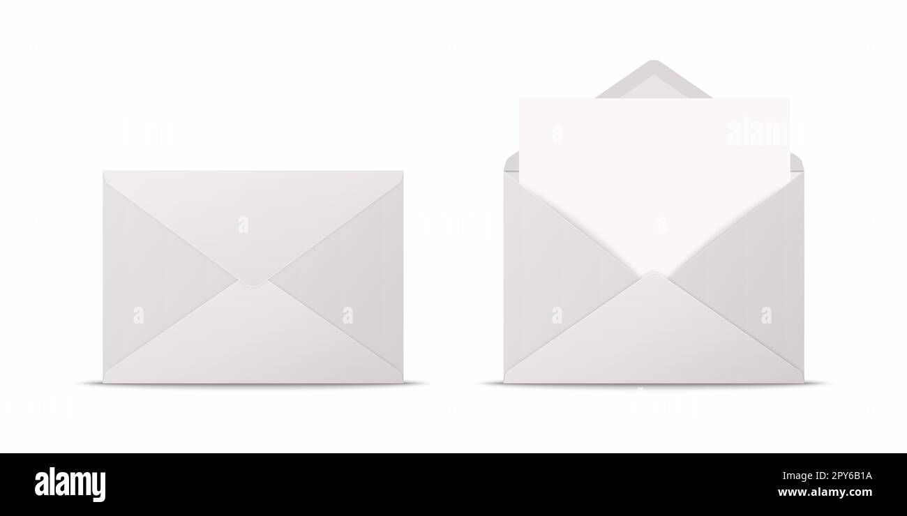 Vector Realistic White Closed, Opened Envelopes with Letter Inside. Folded and Unfolded White ...