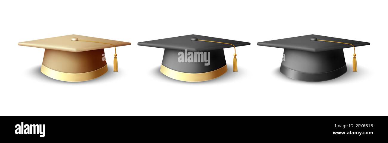 Vector 3d Realistic Graduate College, High School, University Cap Set ...