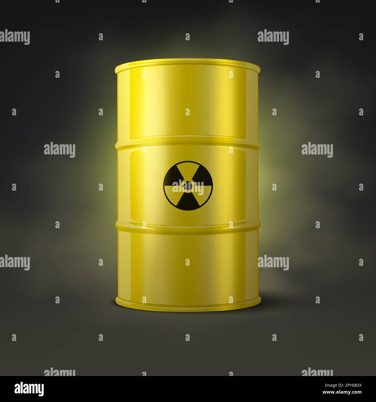 Vector 3d Realistic Yellow Barrel on Black Smoked Background, Nuclear ...