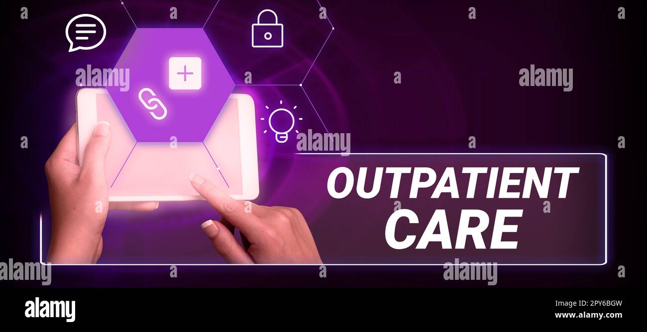 Hand writing sign Outpatient Care. Business idea the final result of ...