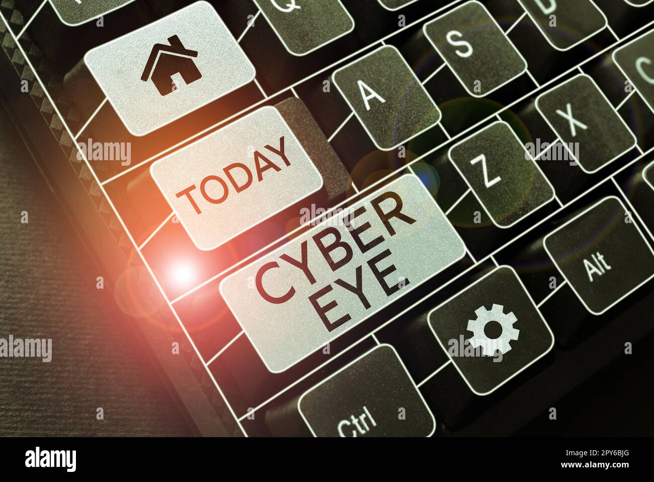 Conceptual caption Cyber Eye. Concept meaning tool engages in building ...