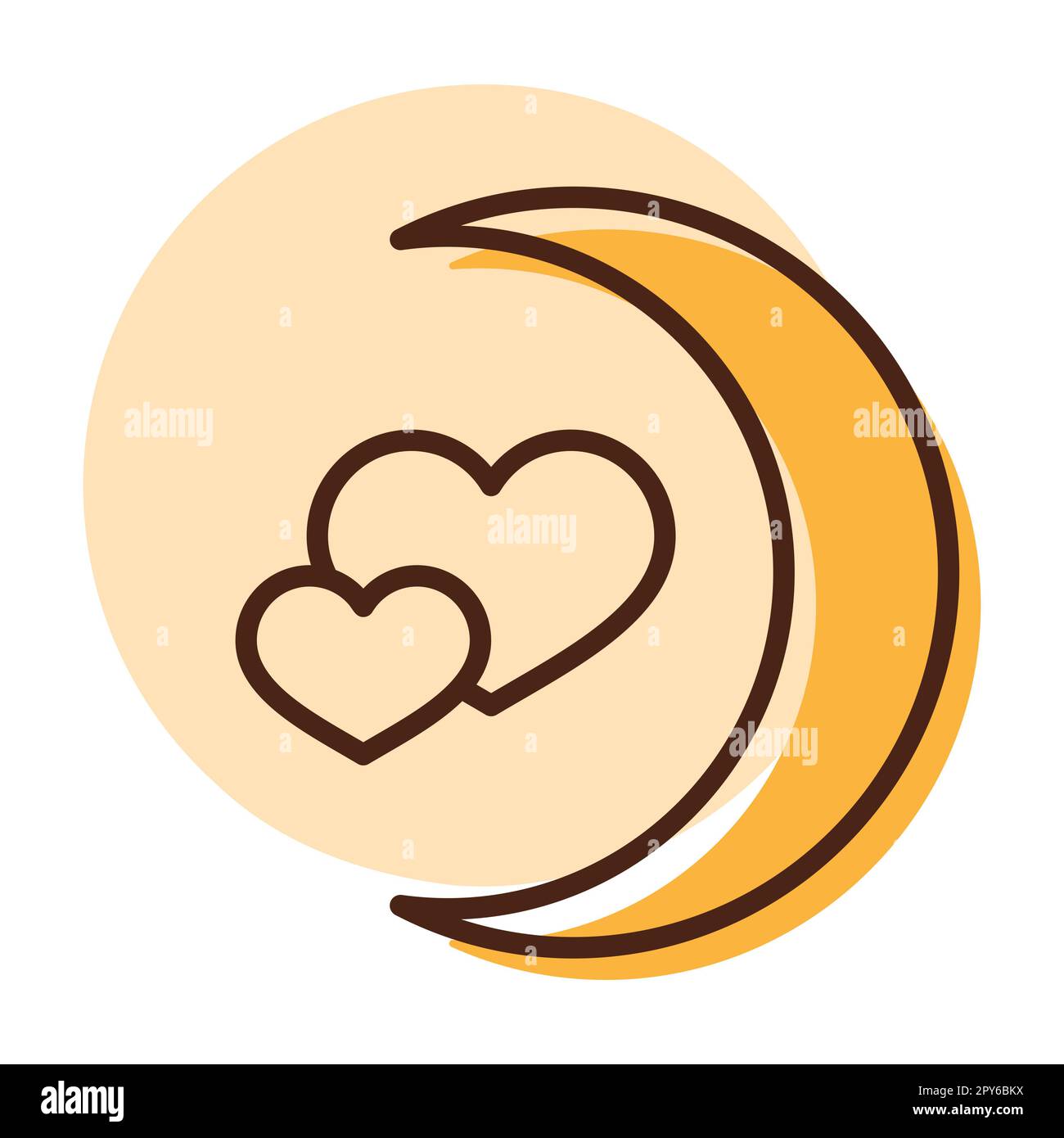Crescent moon with heart shaped stars isolated icon. Vector ...