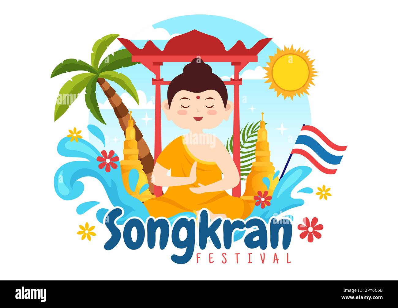Happy Songkran Festival Day Illustration with Playing Water Gun in ...
