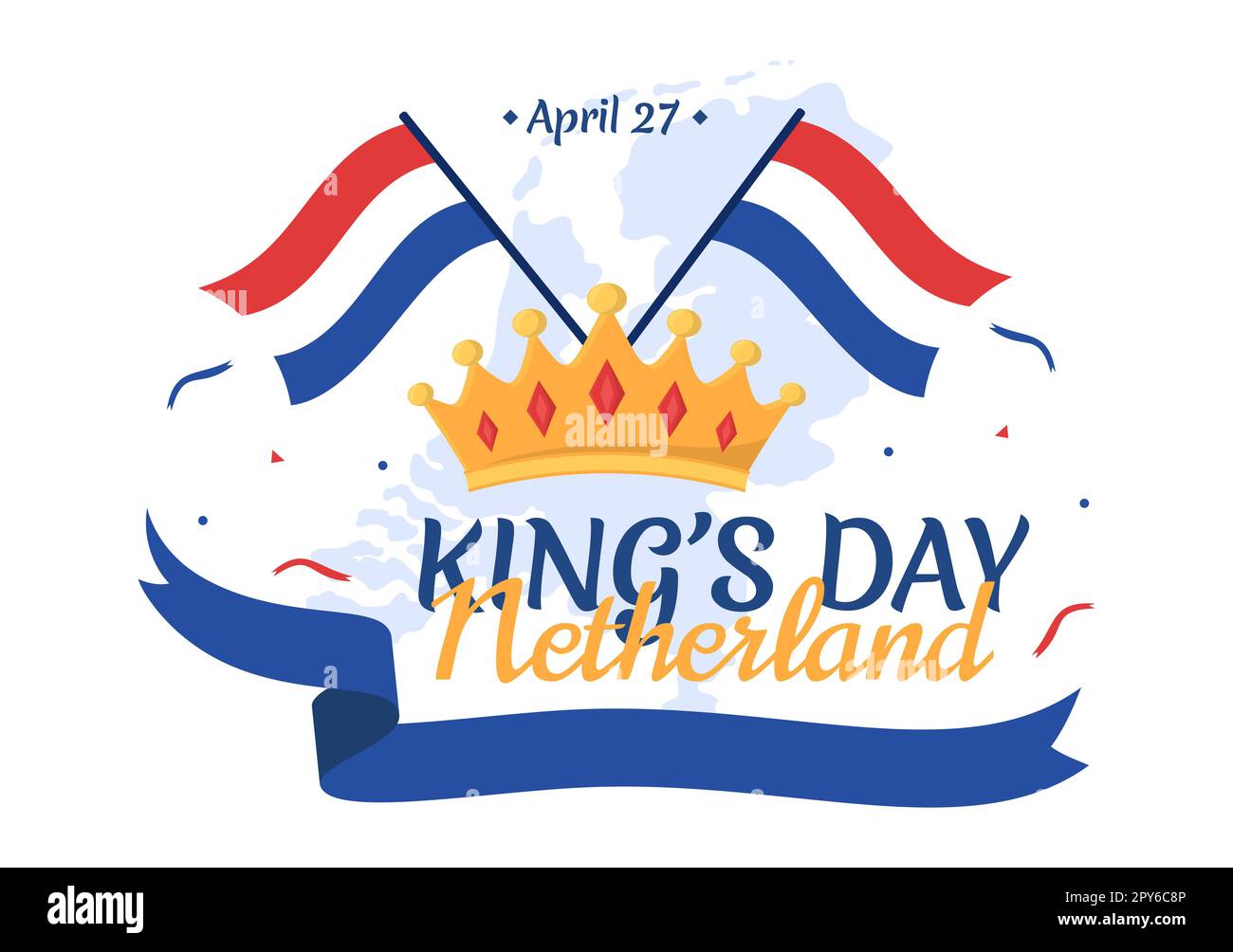 Happy Kings Netherlands Day Illustration with Waving Flags and King ...