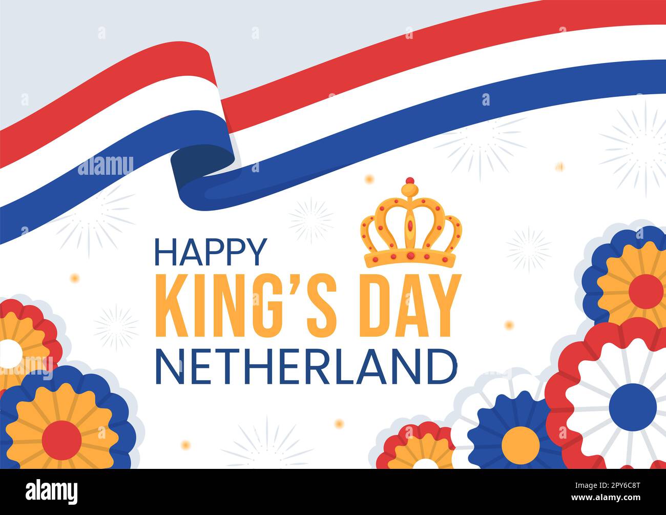 Happy Kings Netherlands Day Illustration with Waving Flags and King ...