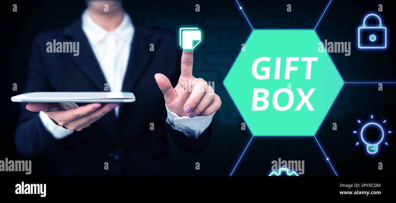 Hand writing sign Gift Box. Word for A small cointainer with designs ...