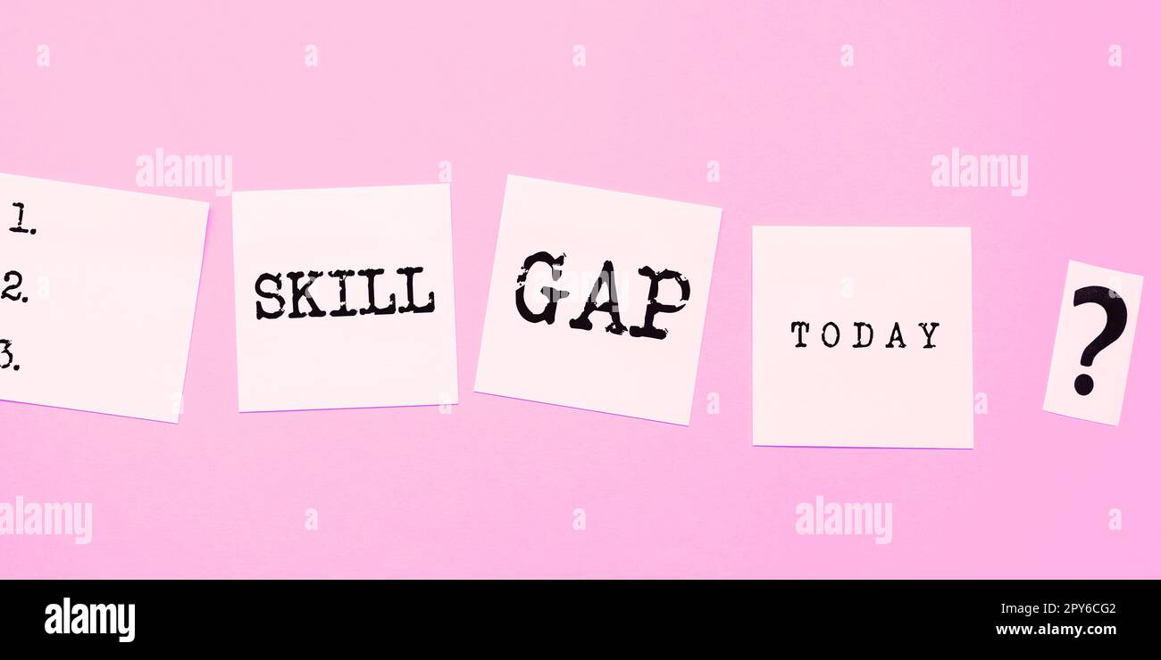 Hand writing sign Skill Gap. Business idea Refering to a person's ...