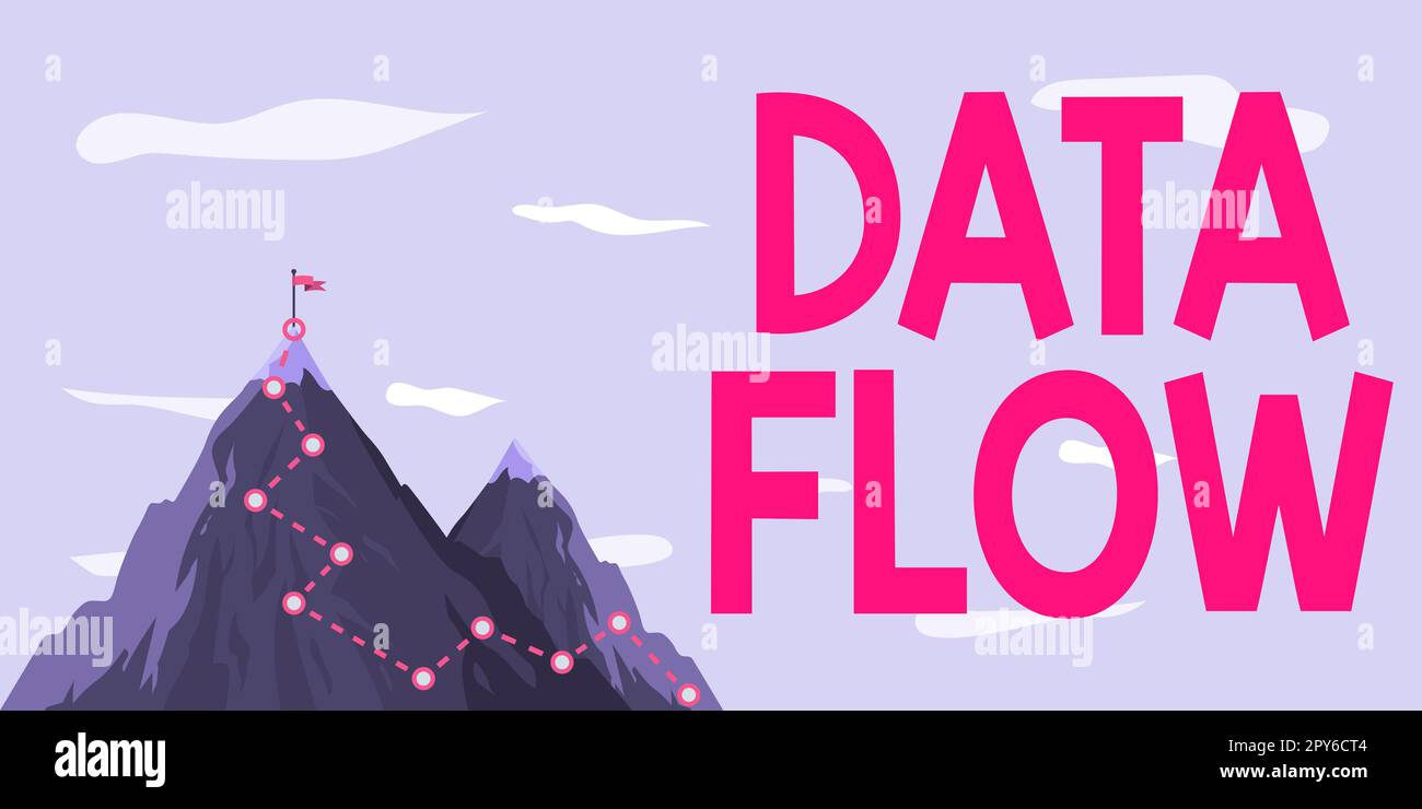 Text sign showing Data Flow. Conceptual photo the movement of data through a system comprised of ...