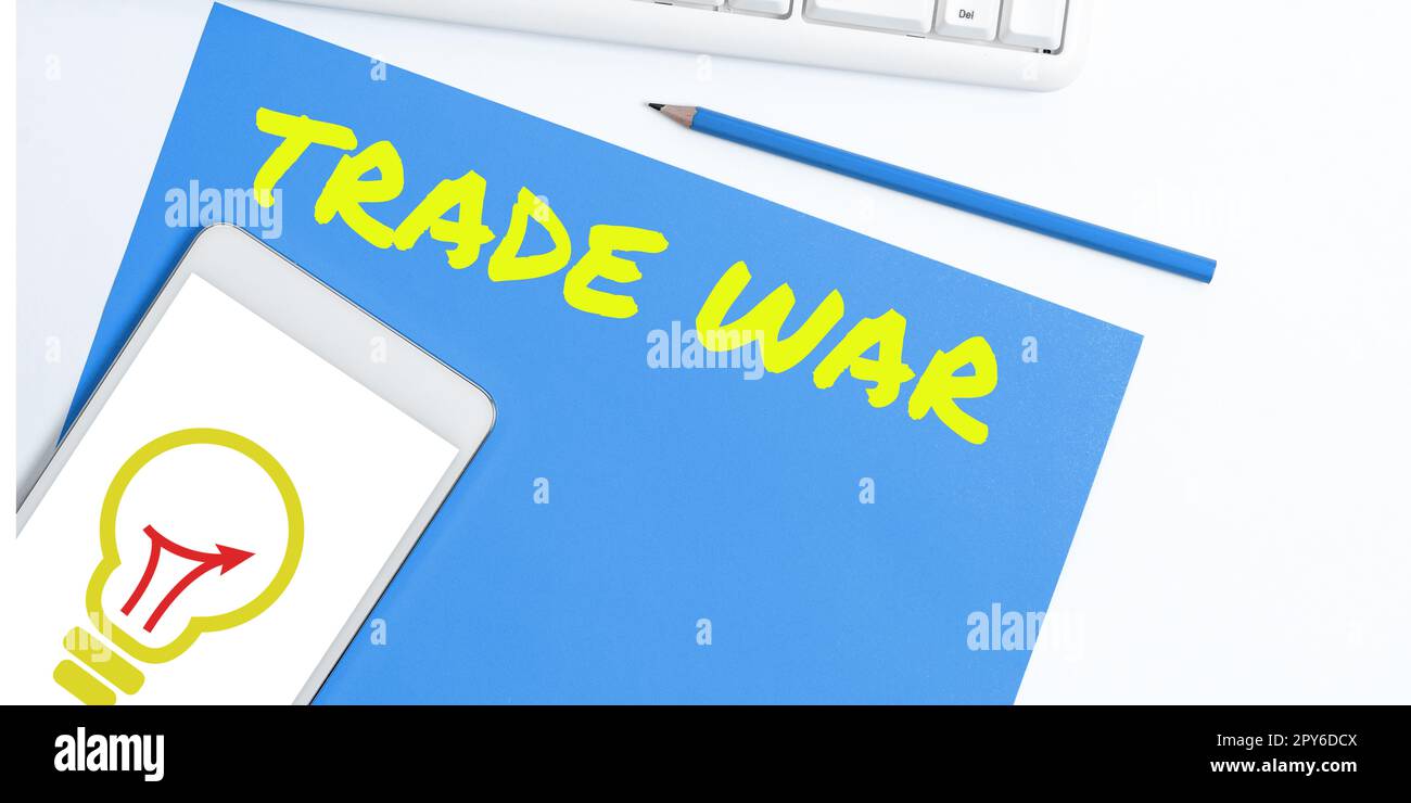 Text sign showing Trade War. Word Written on a situation in which ...
