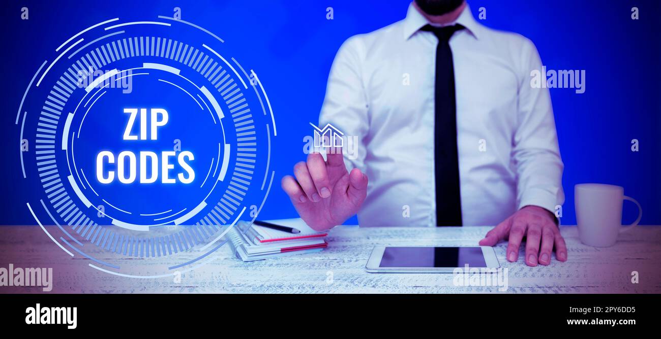 Text showing inspiration Zip Codes. Conceptual photo numbers added to a ...