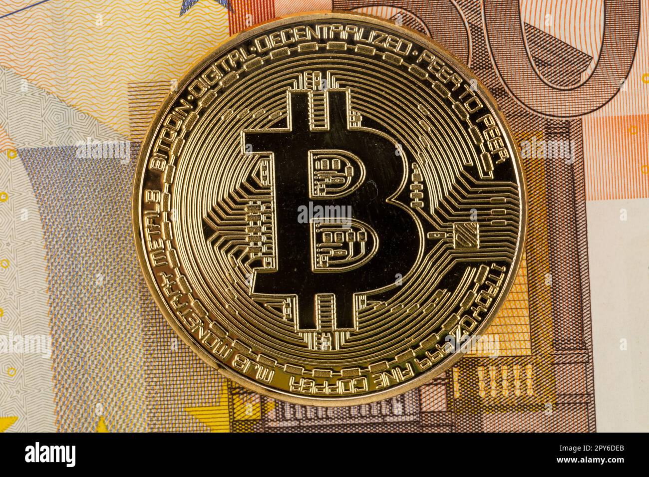Golden bitcoin Euro Stock Photo - Alamy