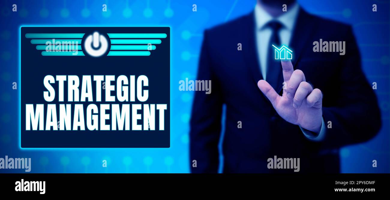 Hand writing sign Strategic Management. Word Written on formulation and ...