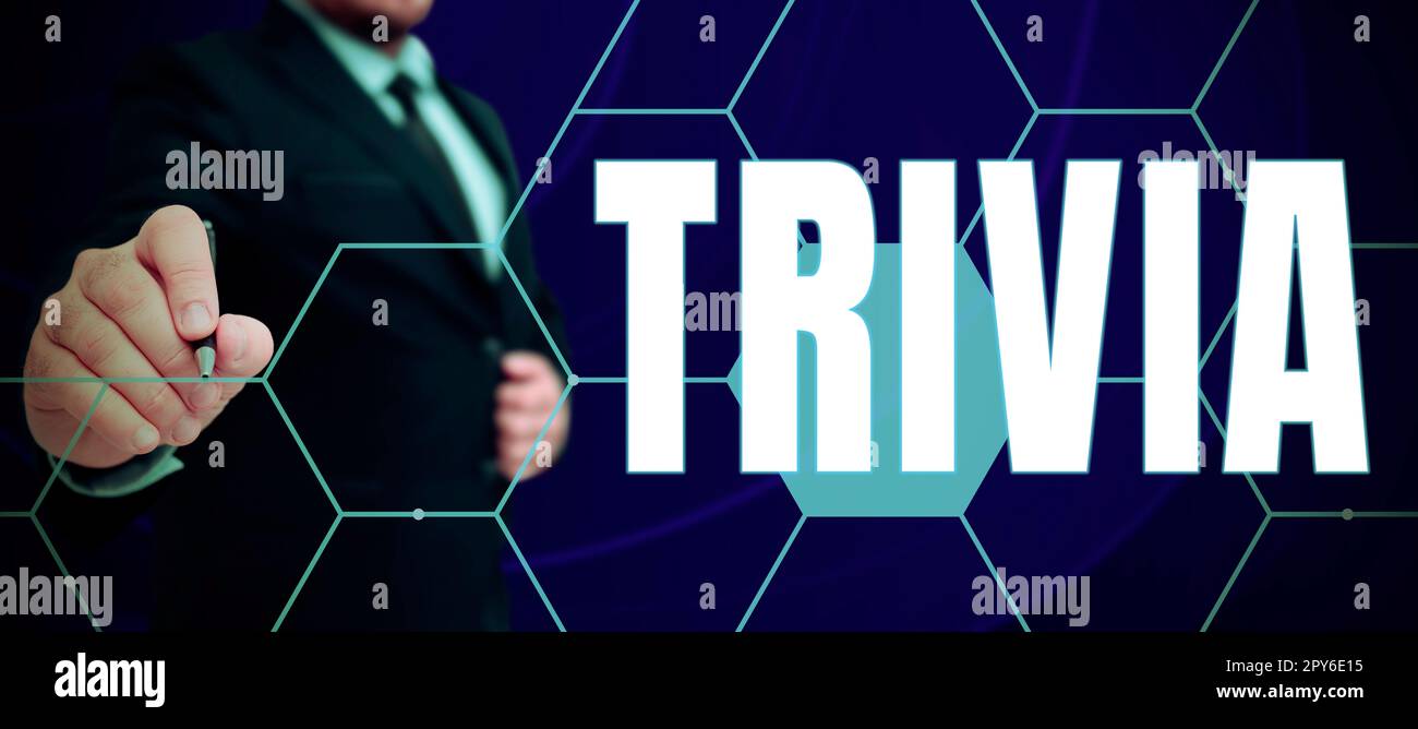 Hand writing sign Trivia. Word for details considerations pieces ...