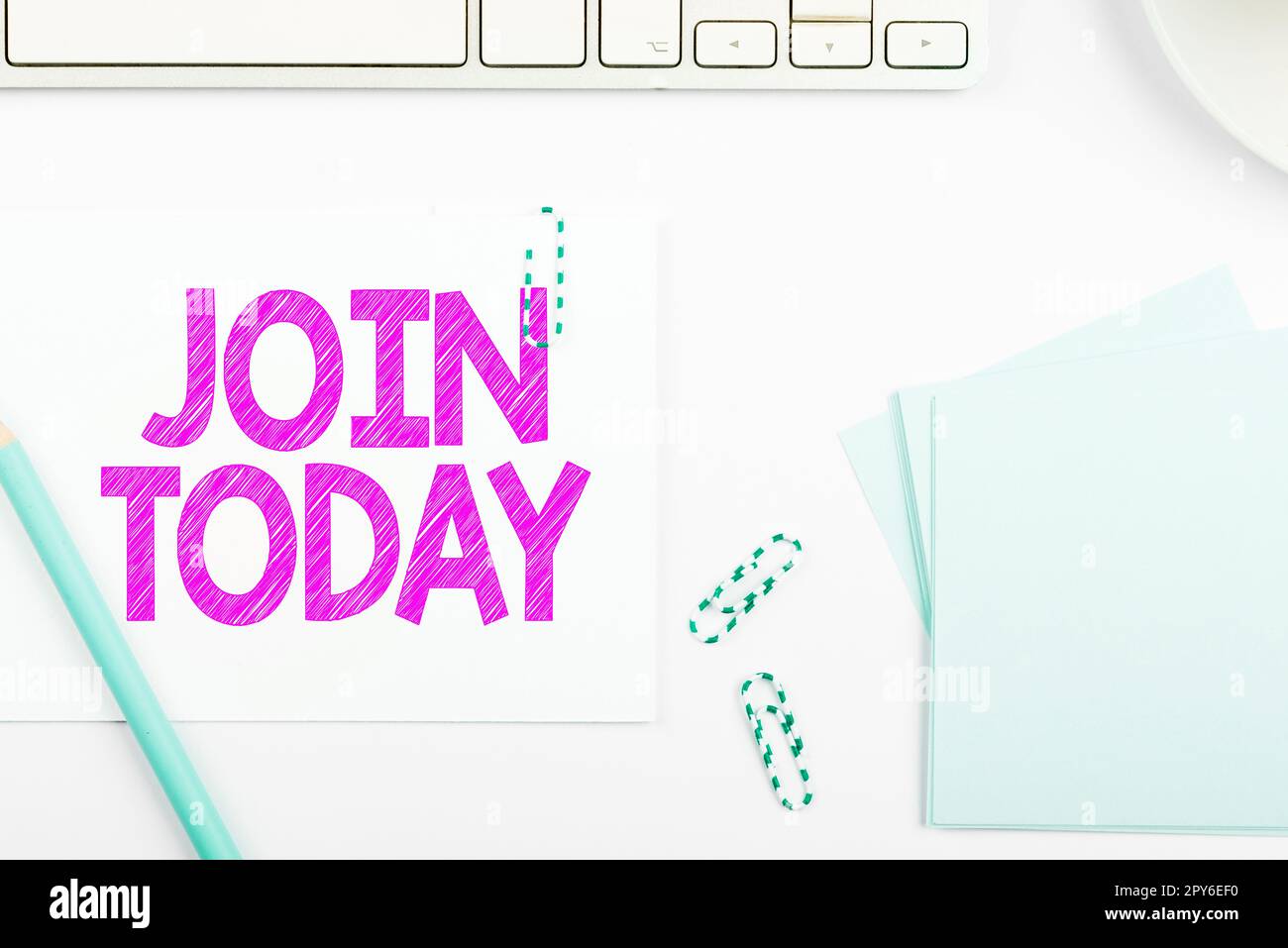 Text caption presenting Join Today. Word for to become a new group ...