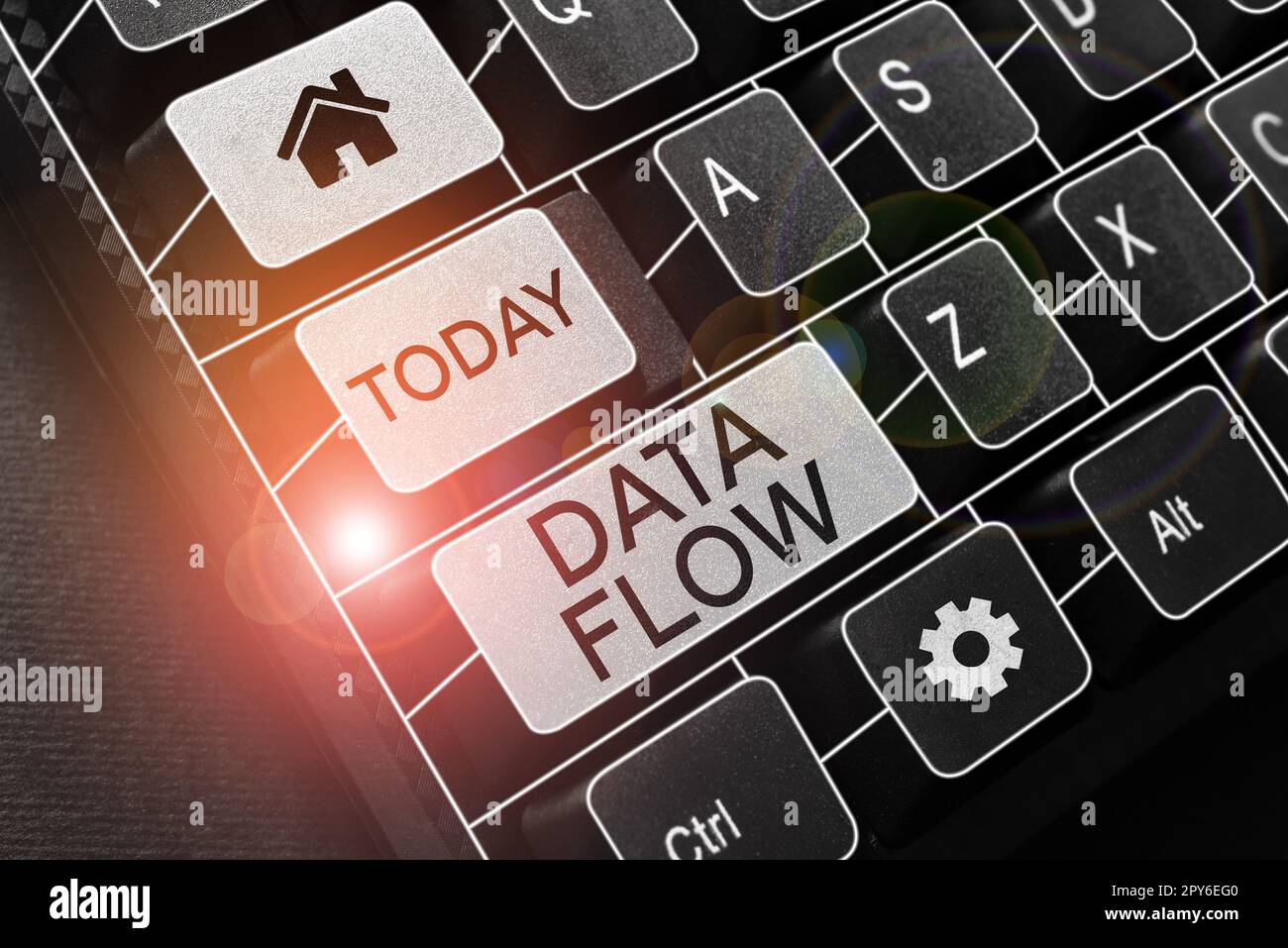 Text caption presenting Data Flow. Business concept the movement of data through a system ...
