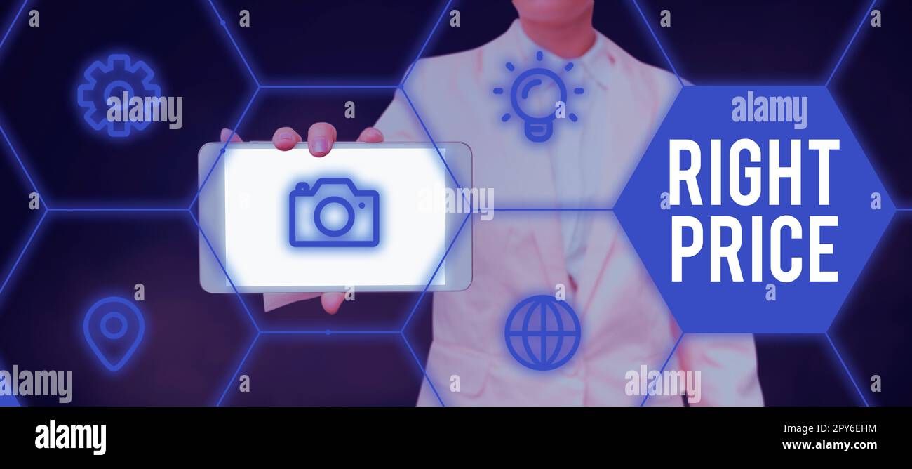 Sign displaying Right Price. Conceptual photo the amount of money that ...