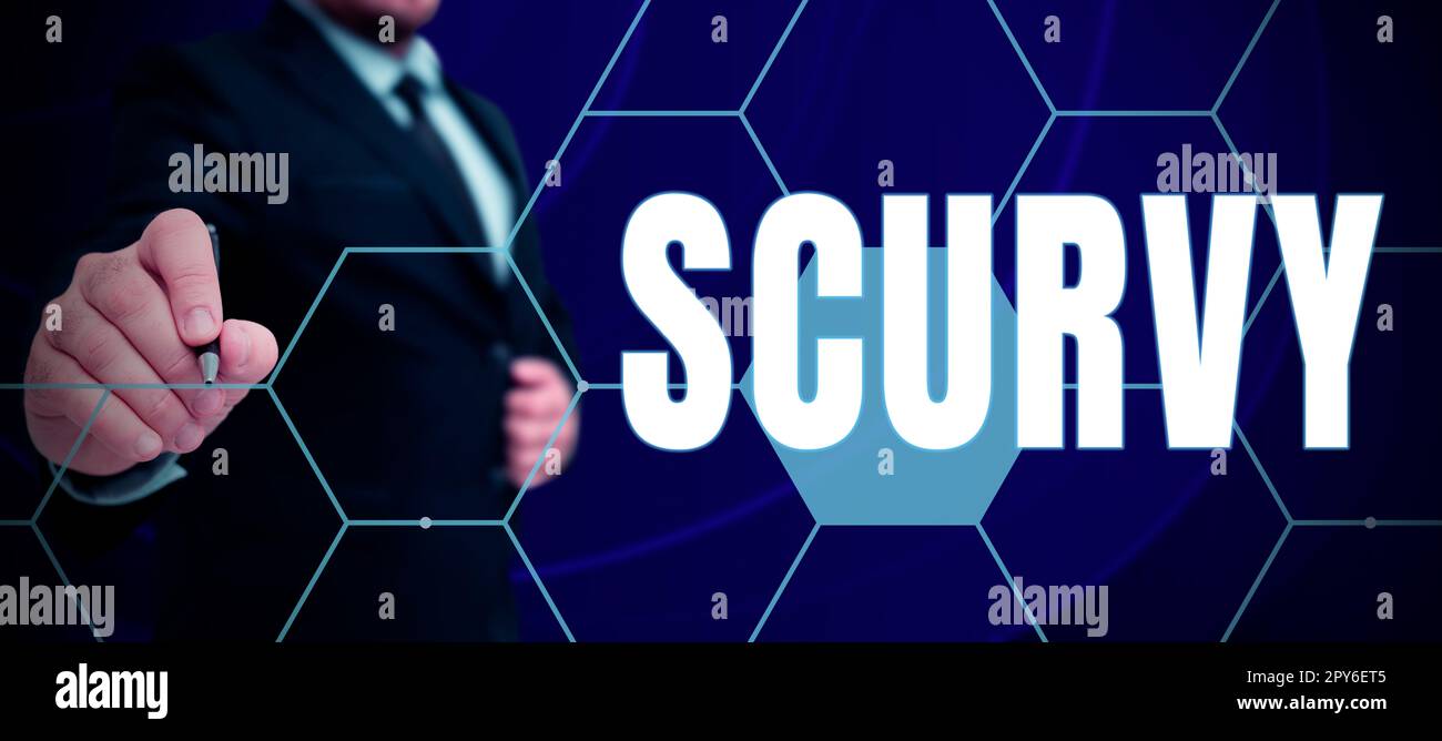 Hand writing sign Scurvy. Word for disease caused by a lack of vitamin ...