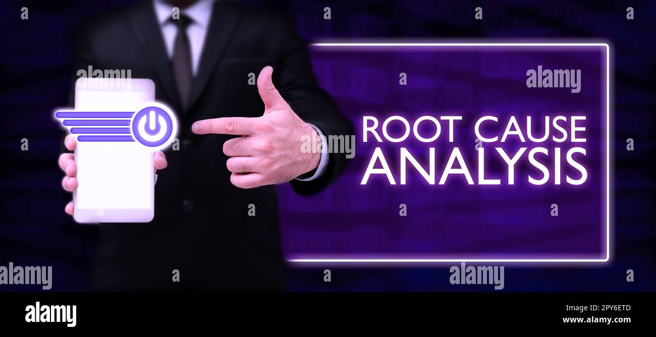 Text sign showing Root Cause Analysis. Business approach Method of Problem Solving Identify ...
