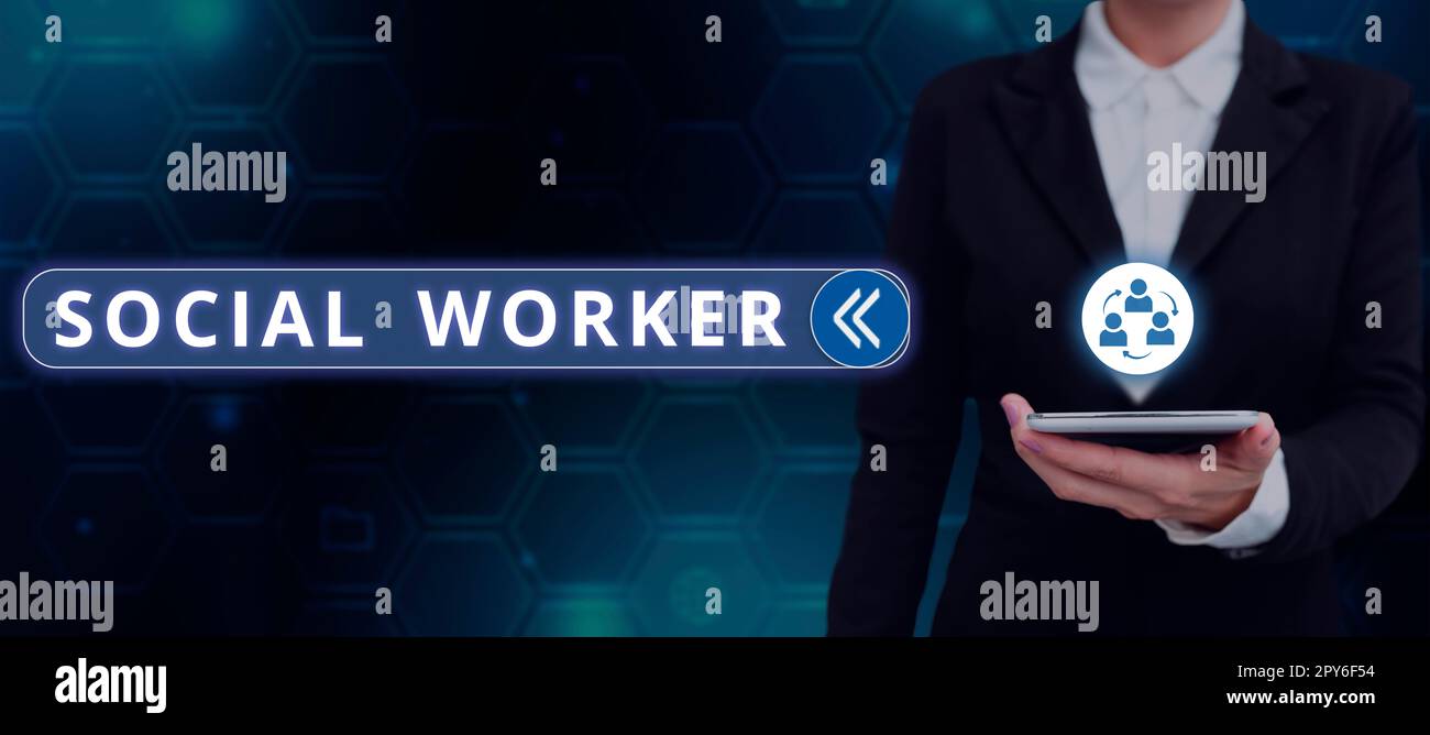 Handwriting text Social Worker. Word for assistance from state people ...