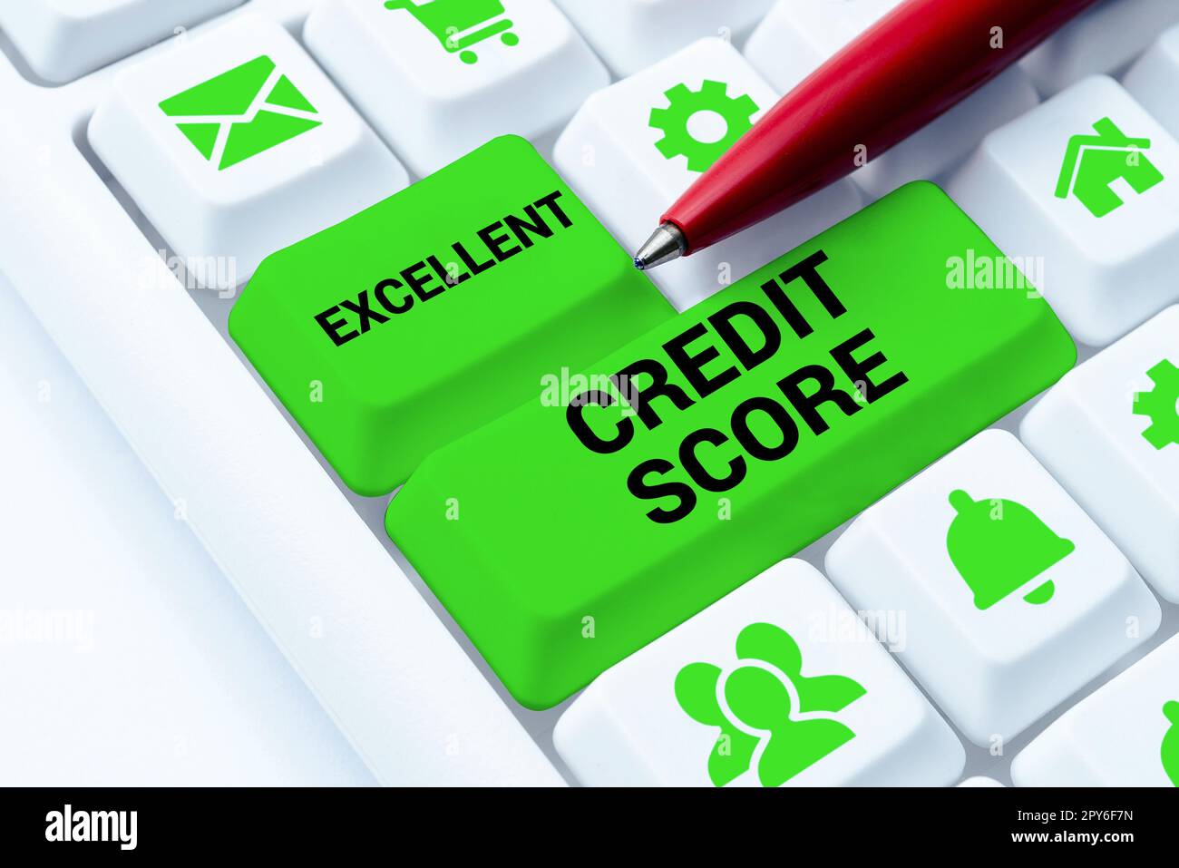 Sign displaying Excellent Credit Score. Word Written on person's report ...