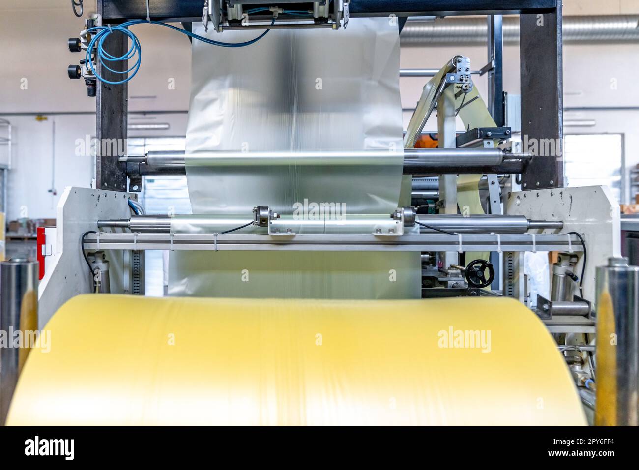 plastic roll on a machine for the production of plastic bags Stock ...