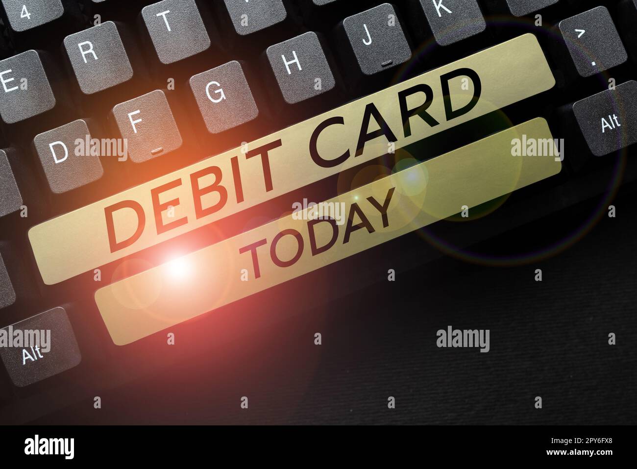 Text caption presenting Debit Card. Word Written on card that deducts ...