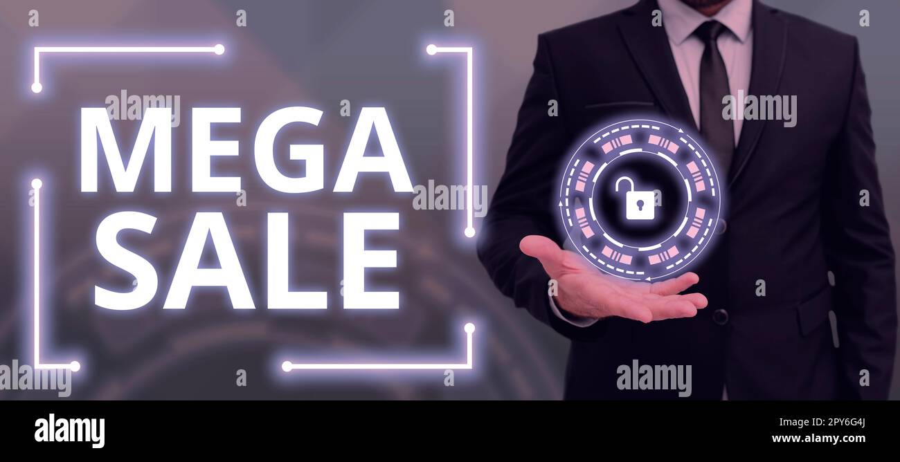 Text sign showing Mega Sale. Word for The day full of special shopping ...
