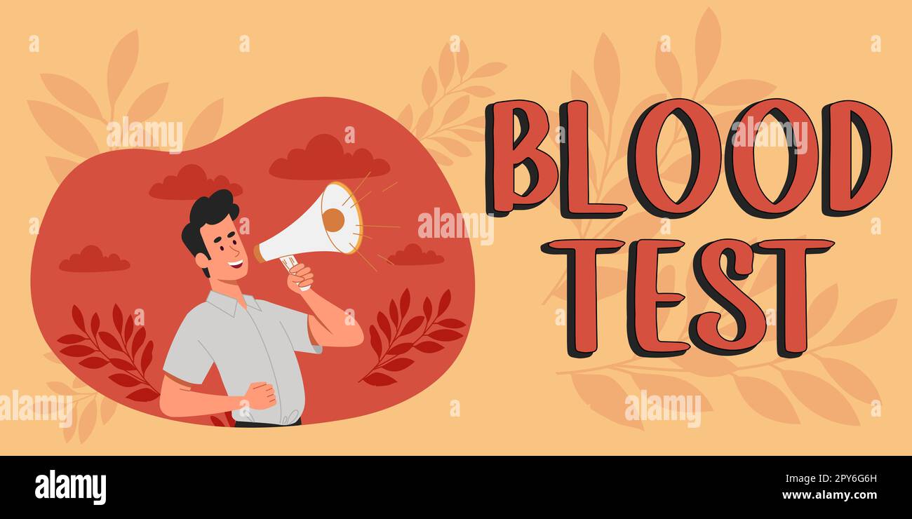 Hand writing sign Blood Test. Word for Extracted blood sample from an ...