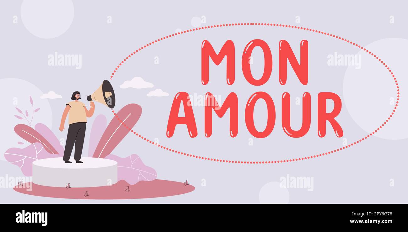 Conceptual caption Mon Amour. Word Written on French name of lover ...