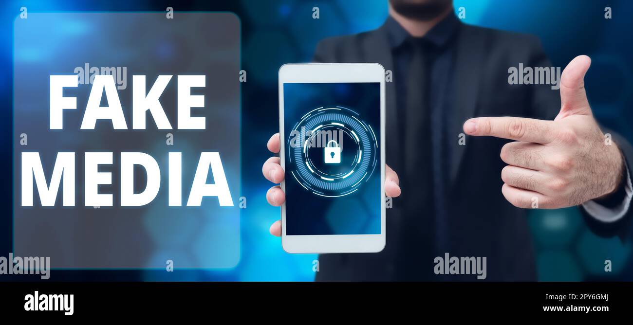 Text sign showing Fake Media. Business idea An formation held by ...