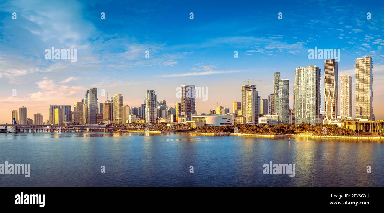the skyline of miami in the early morning sun, florida Stock Photo - Alamy