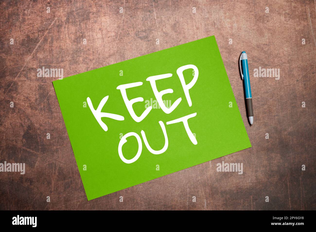 Hand writing sign Keep Out. Business showcase to stop someone or ...
