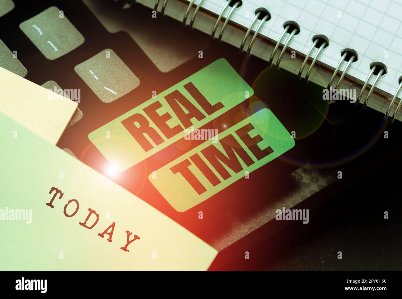 Text caption presenting Real Time. Conceptual photo the actual time ...