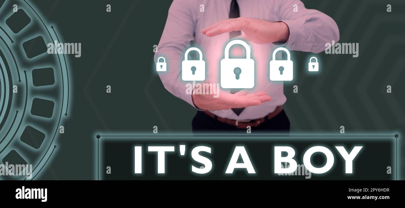 Conceptual caption It's A Boy. Word for Expecting a male baby cute blue ...