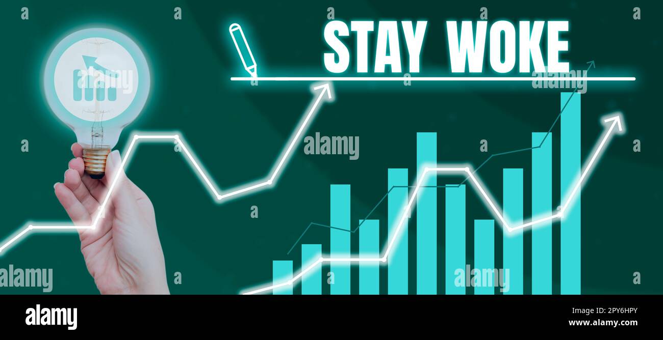 Text caption presenting Stay Woke. Business showcase being aware of ...