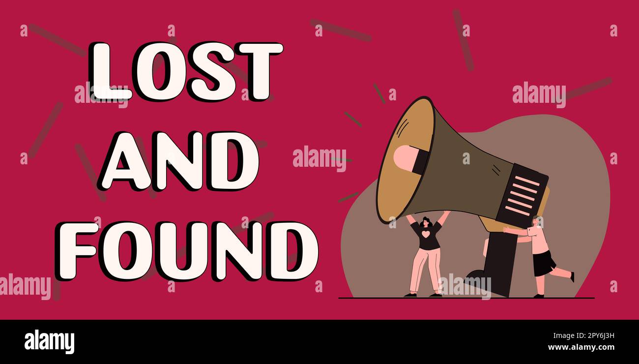 Text caption presenting Lost And Found. Business overview Place where ...