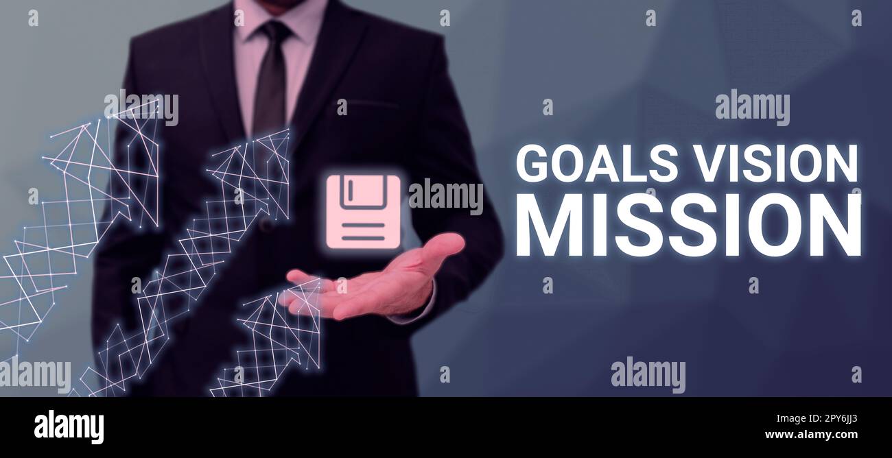 Conceptual caption Goals Vision Mission. Word for practical planning ...