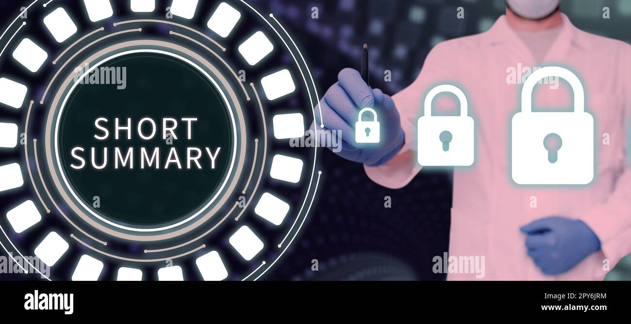 Hand writing sign Short Summary. Business showcase Brief statement of main points clear Stock ...