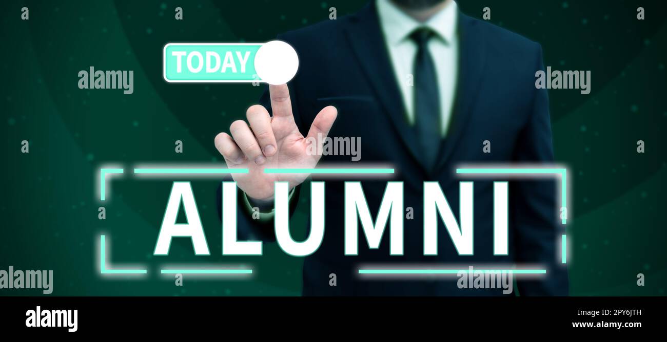 Hand Writing Sign Alumni Word For Former Pupil Or Student Especially