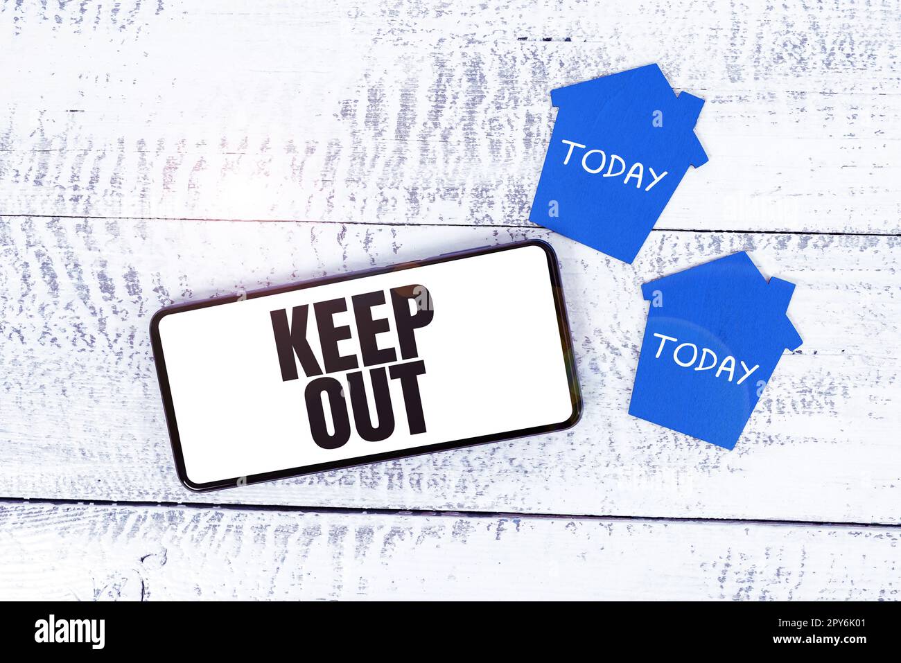 Hand writing sign Keep Out. Business concept to stop someone or ...
